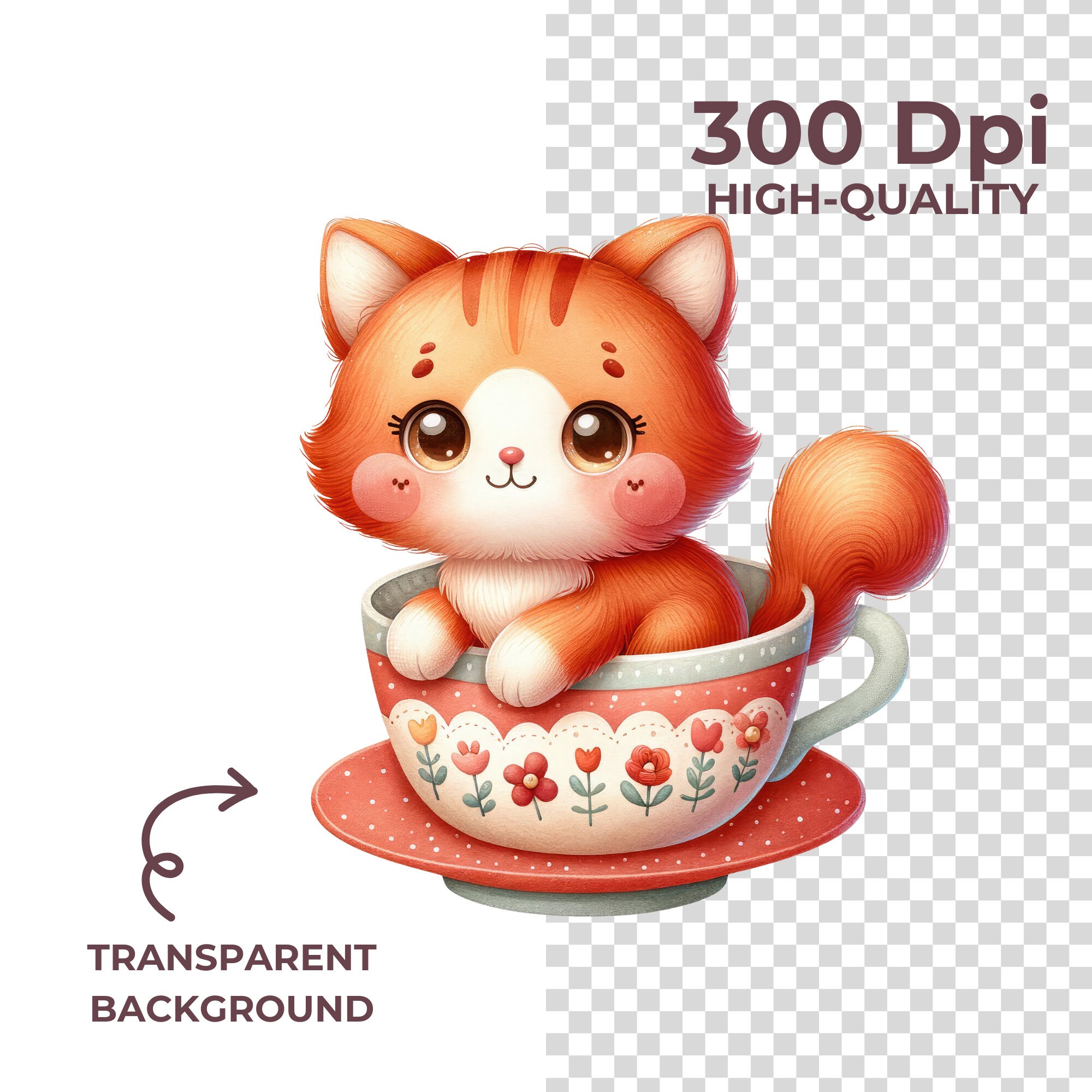 Kitten in Teacup Set Clipart PNG, Adorable Cat Illustration, Cute ...