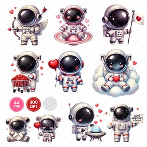 Cute Valentine's Day Astronaut Clipart Set, Space Love Digital Stickers ...