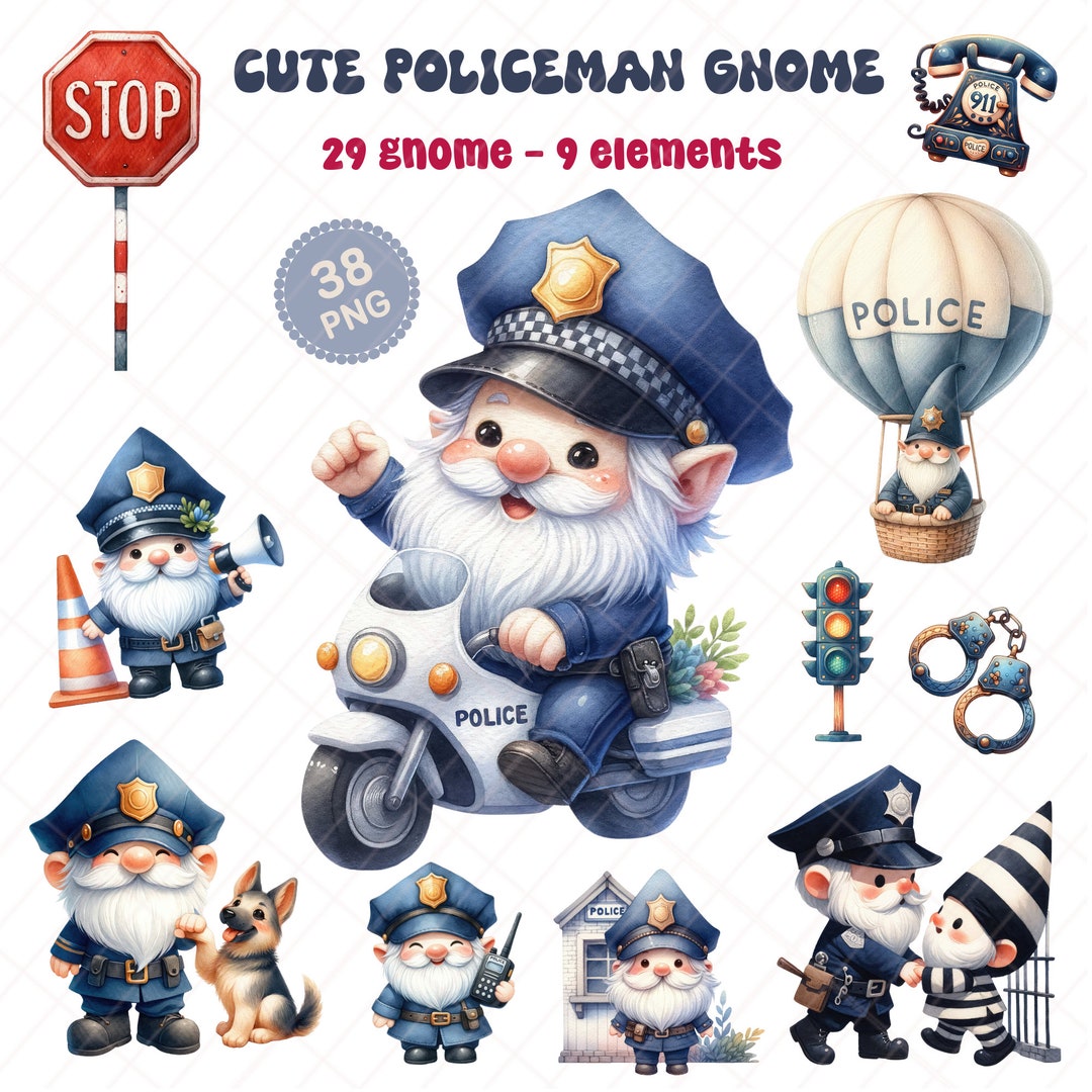 Police Officer Gnome Clipart: Law Enforcement Decor (300dpi, PDF) - Etsy