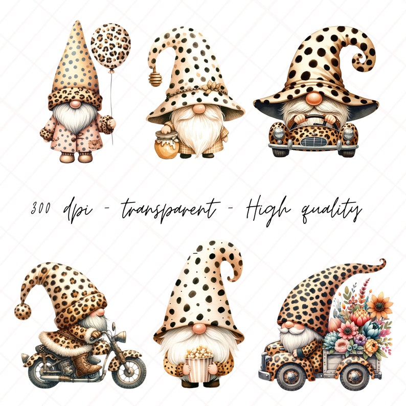 Leopard Gnome Clipart Set PNG, Transparent Background, High-quality 300 ...