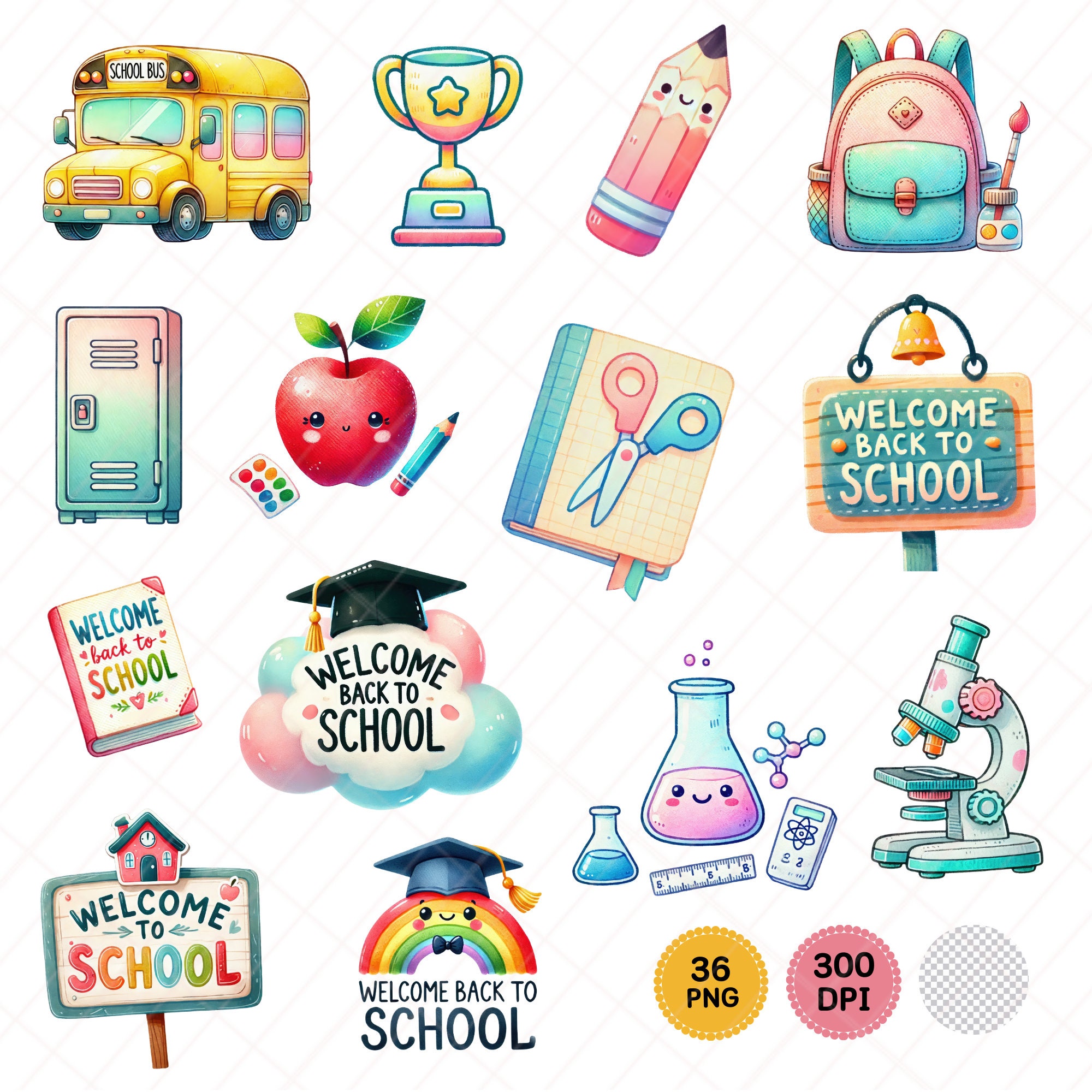 Adorable Back to School Clipart Collection for Kids, Cute School ...