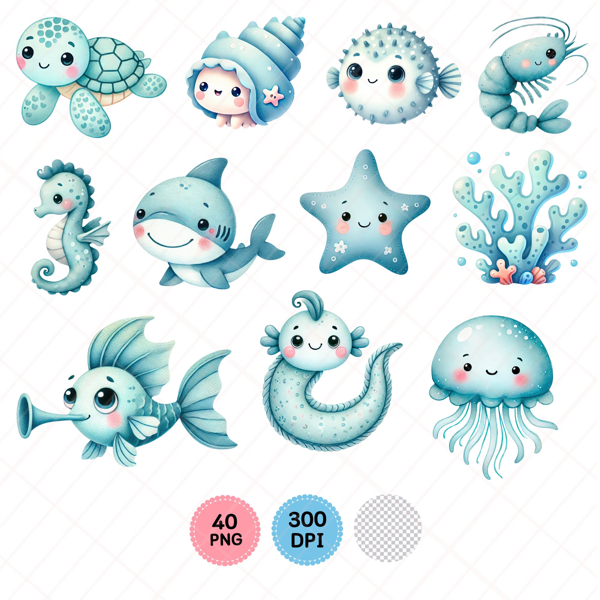Cute Underwater Sea Creatures Wall Decals for Kids Room, Ocean Nursery ...