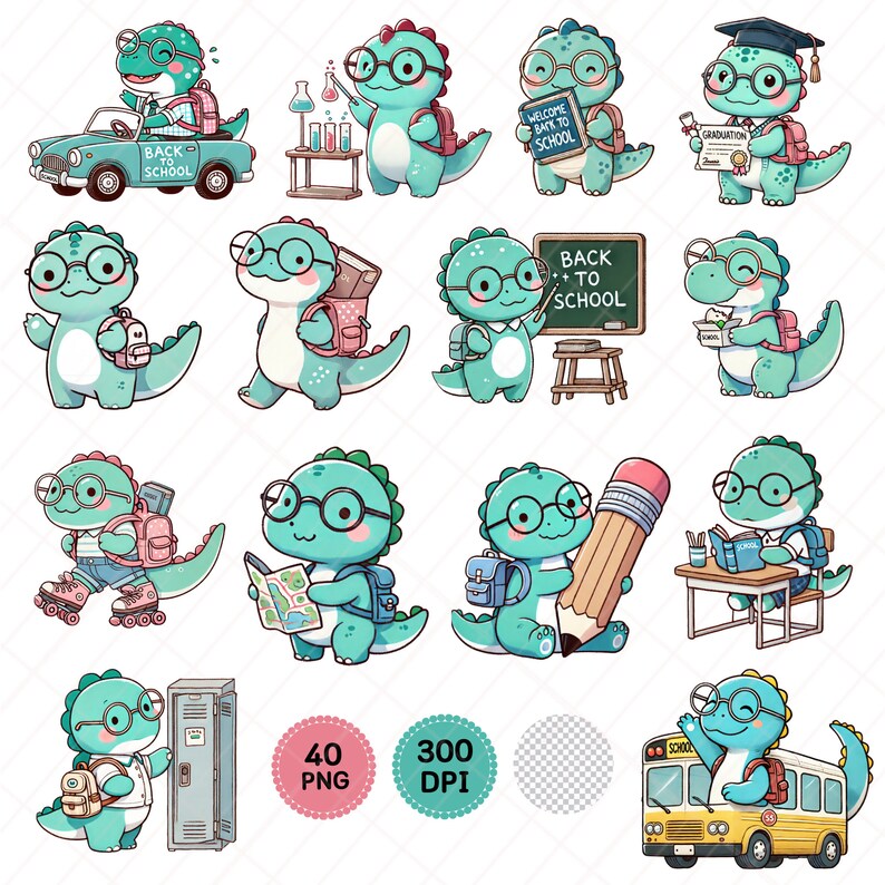 Adorable Back-to-school Dino Digital Stickers, Perfect for Planners ...