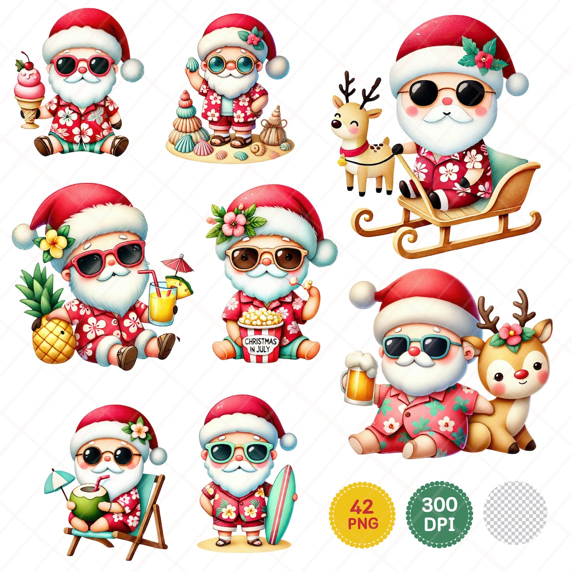 Summer Santa Clipart: Tropical Christmas PNG (digital Download) - Etsy