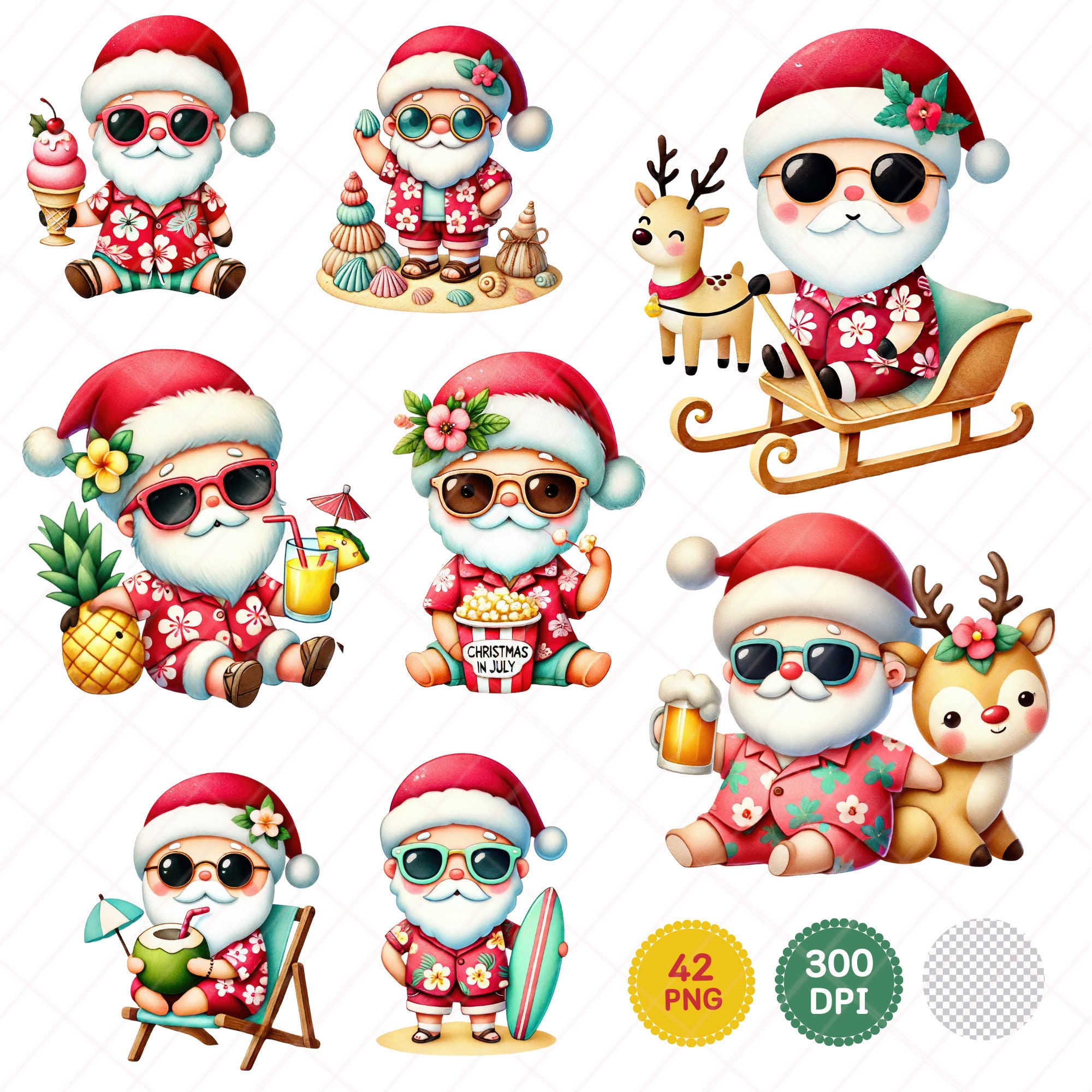 Summer Santa Clipart, Tropical Christmas Santa PNG, Beach Santa Digital ...