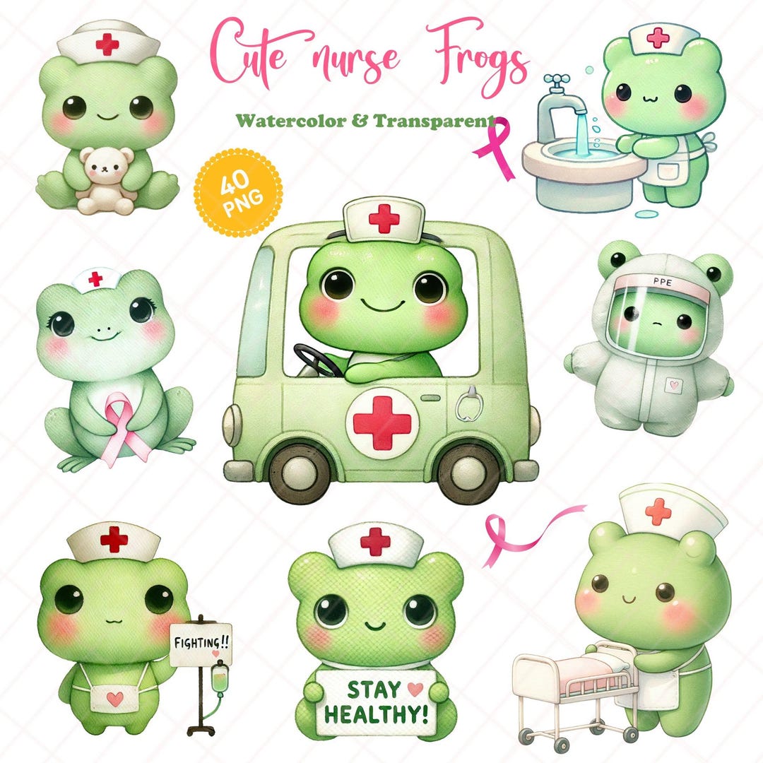 Kawaii Frog Nurses Graphics Set - Hospital & Medical PNG for Planner ...