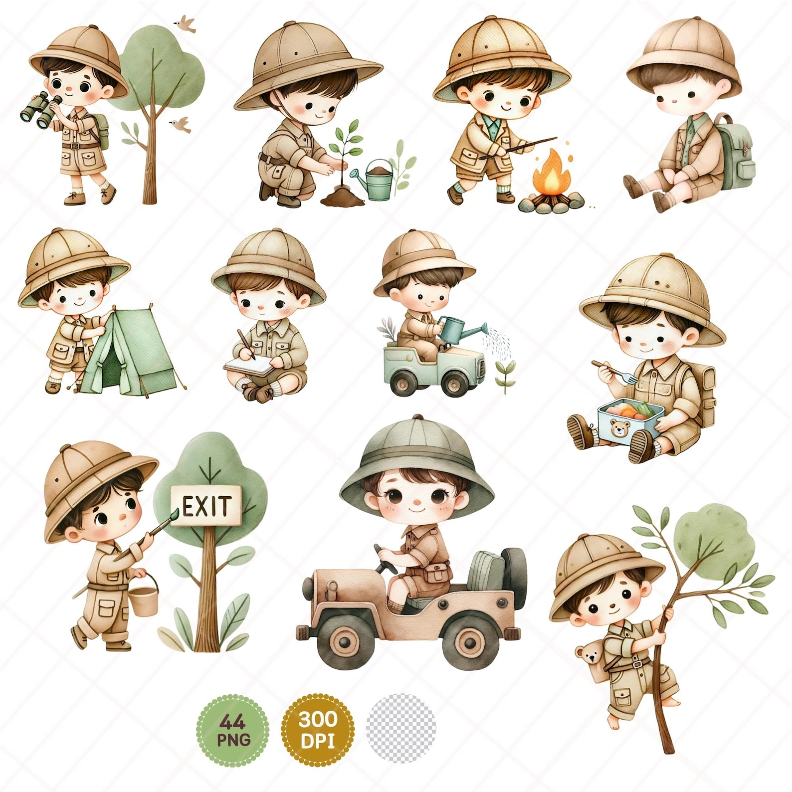 Cute Safari Explorer Clipart Set, Jungle Explorer Kids PNG, Safari ...