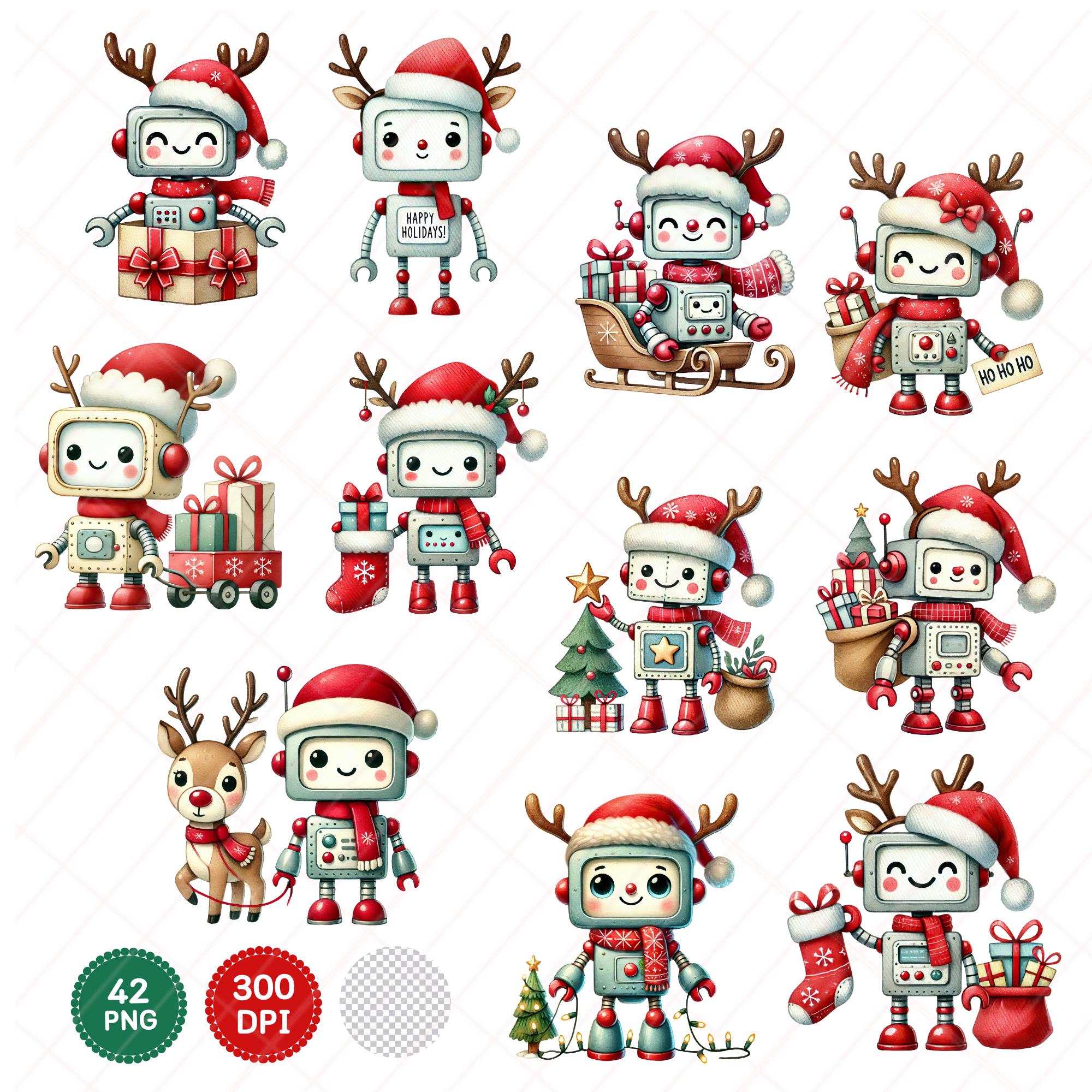 Christmas Robot Clipart Set: Santa Hats, Reindeer Antlers (PDF File) - Etsy