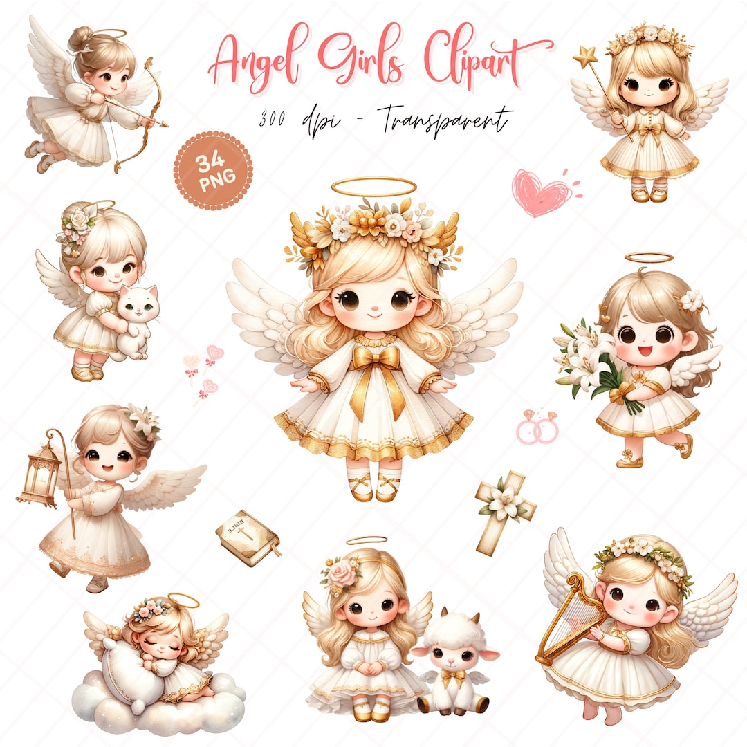 Angel Girl Digital Art, Heavenly Cute Character Illustration, Angelical ...
