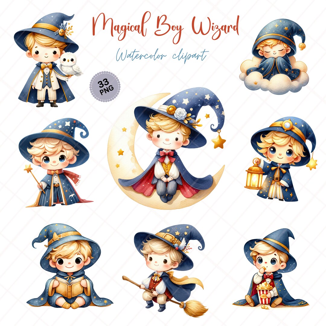 Enchanted Little Wizards Clipart Set, Magical Digital Illustrations ...
