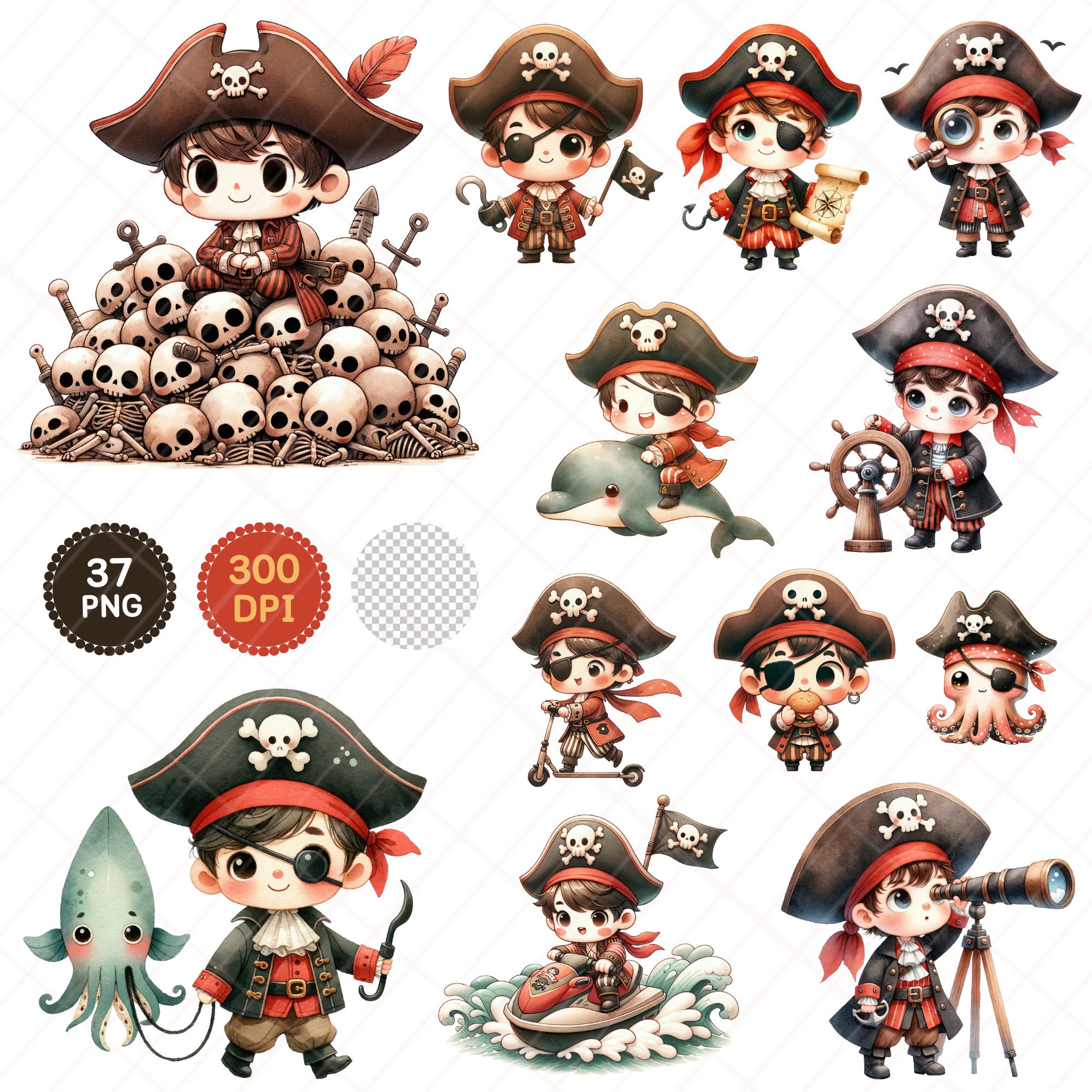 Cute Pirate Crew Collection for Kids, Pirate Adventure Clipart Set ...