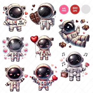 Cute Valentine's Day Astronaut Clipart Set, Space Love Digital Stickers ...