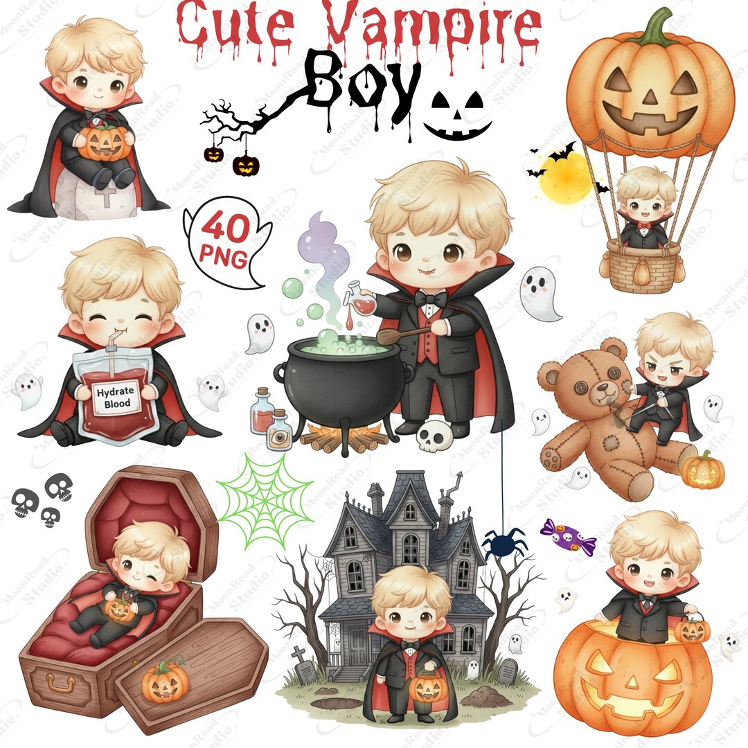 Cute Baby Vampire Halloween Clipart, Kawaii Dracula PNG, Spooky Haunted ...