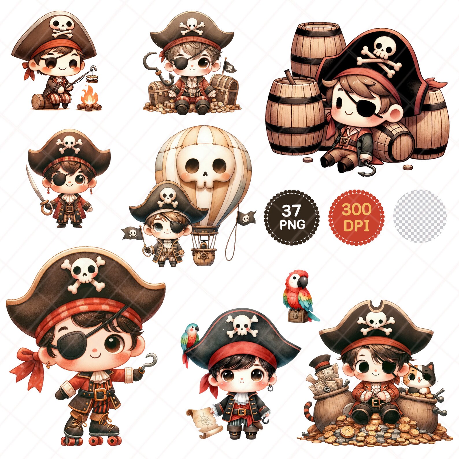 Cute Pirate Crew Collection for Kids, Pirate Adventure Clipart Set ...