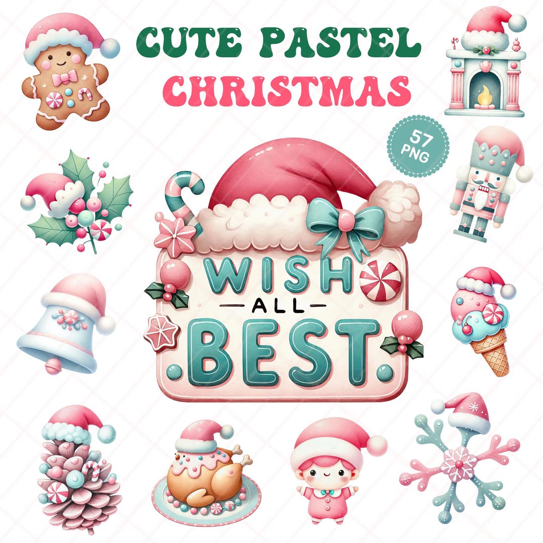 Cute Pastel Christmas Clipart Set, Kawaii Holiday Graphics With ...
