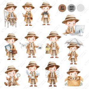 Cute Boy Detective Clipart Set, Cute Kid Investigator PNG, Little ...