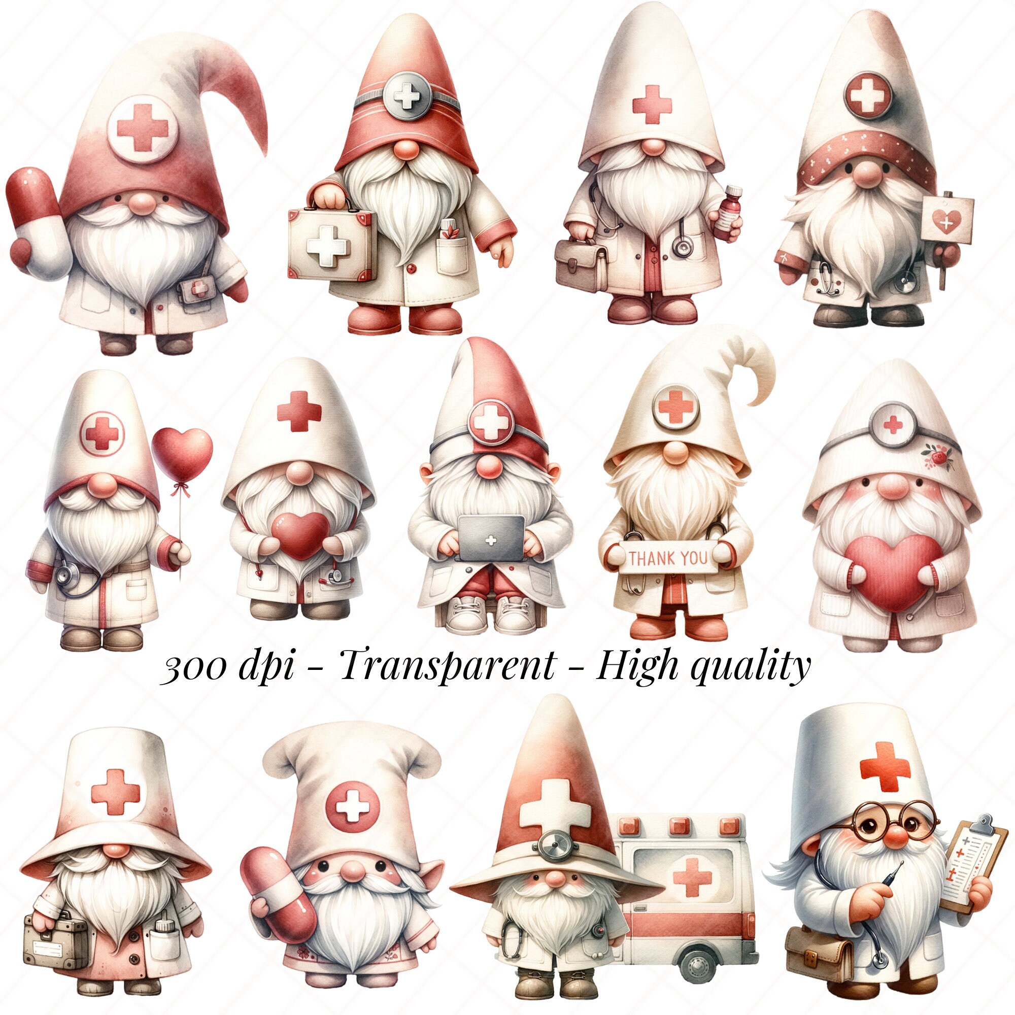 Cute Gnomes Doctor & Nurse Clipart Collection PNG, Healthcare Gnome ...
