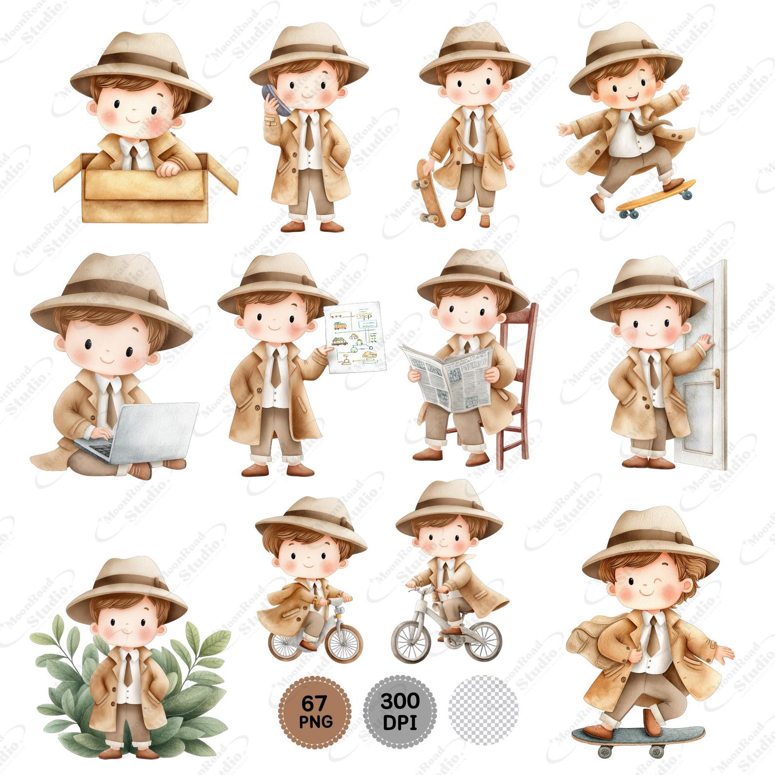 Cute Boy Detective Clipart Set, Cute Kid Investigator PNG, Little ...