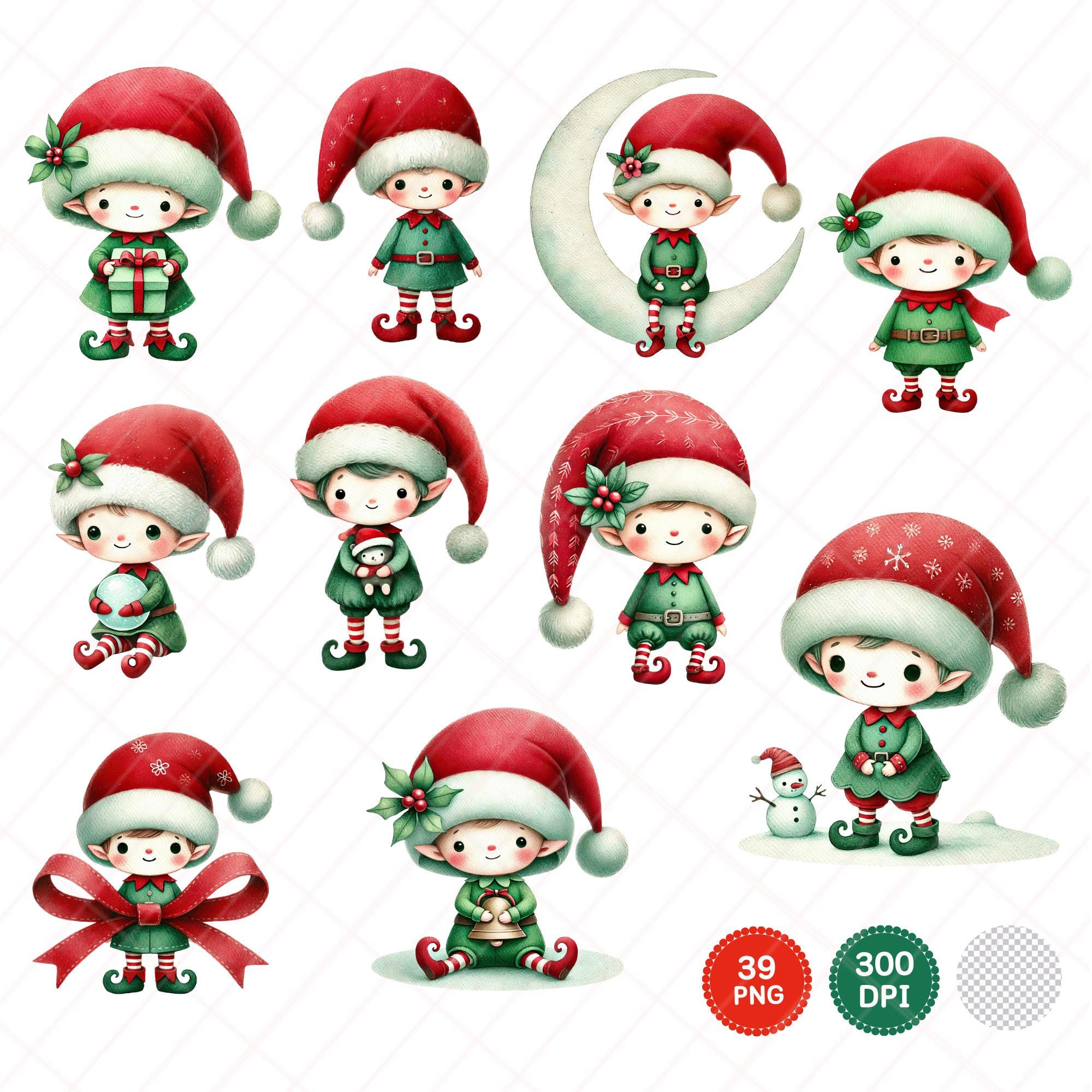 Adorable Christmas Elves Clipart, Cute Elves Holiday Illustrations ...
