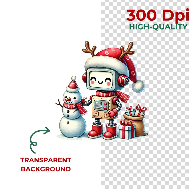 Christmas Robot Clipart Set: Santa Hats, Reindeer Antlers (PDF File) - Etsy