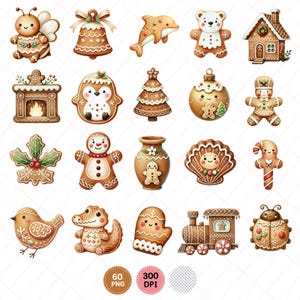 Cute Christmas Gingerbread Clipart Set, Kawaii Festive Animal Cookie ...