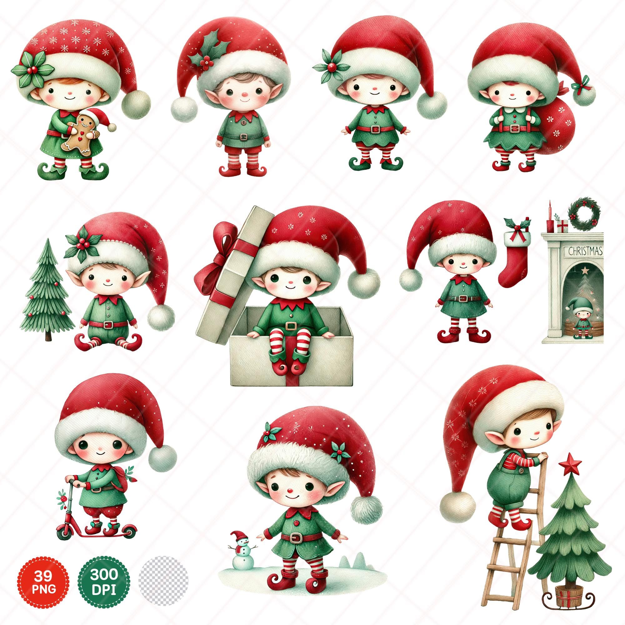 Adorable Christmas Elves Clipart, Cute Elves Holiday Illustrations ...