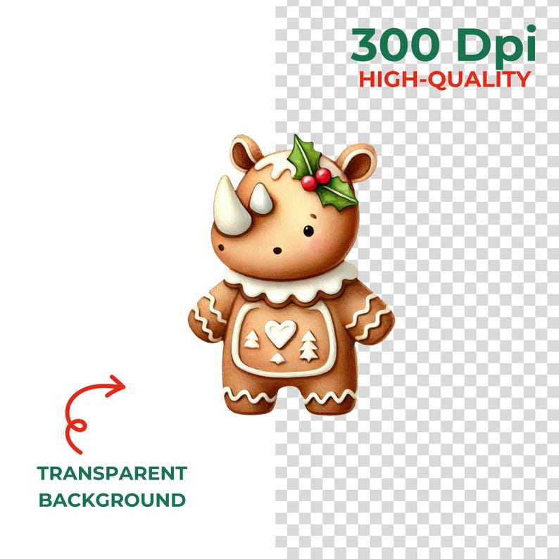 Cute Christmas Gingerbread Clipart Set, Kawaii Festive Animal Cookie ...