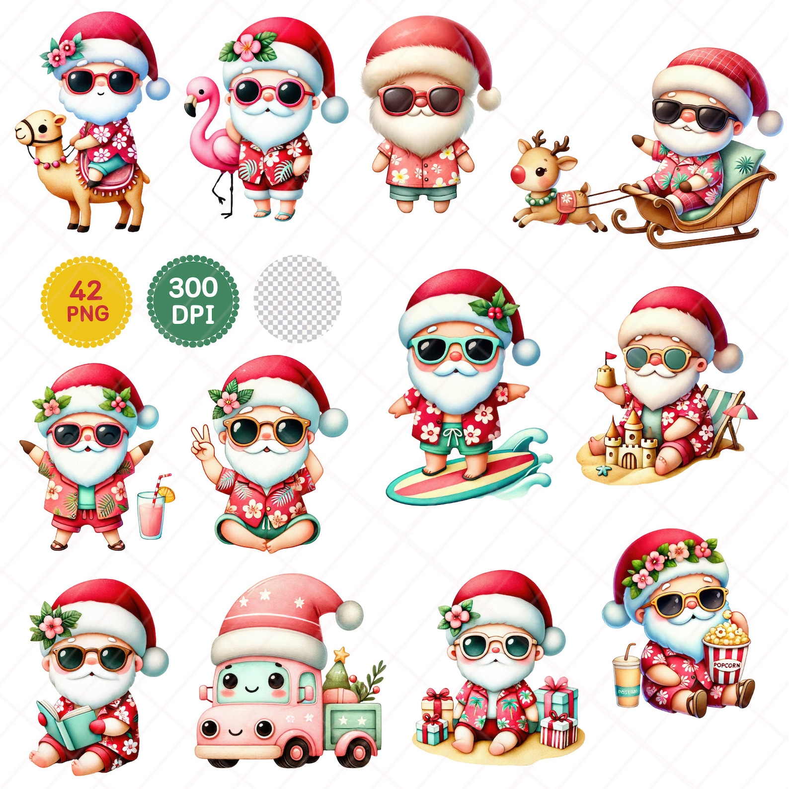 Summer Santa Clipart: Tropical Christmas PNG (digital Download) - Etsy