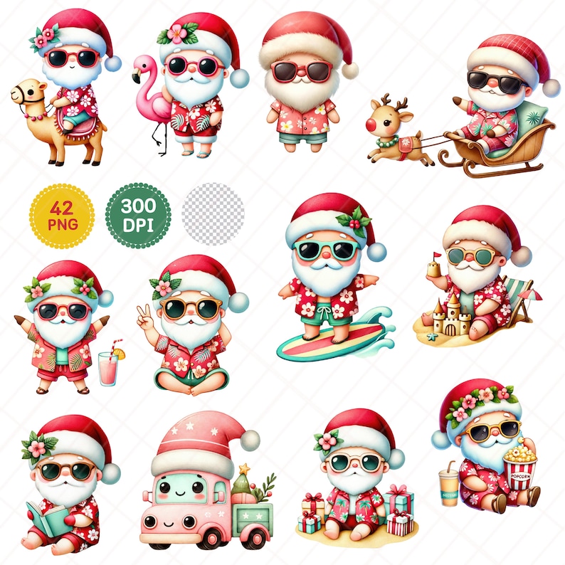 Summer Santa Clipart: Tropical Christmas PNG (digital Download) - Etsy