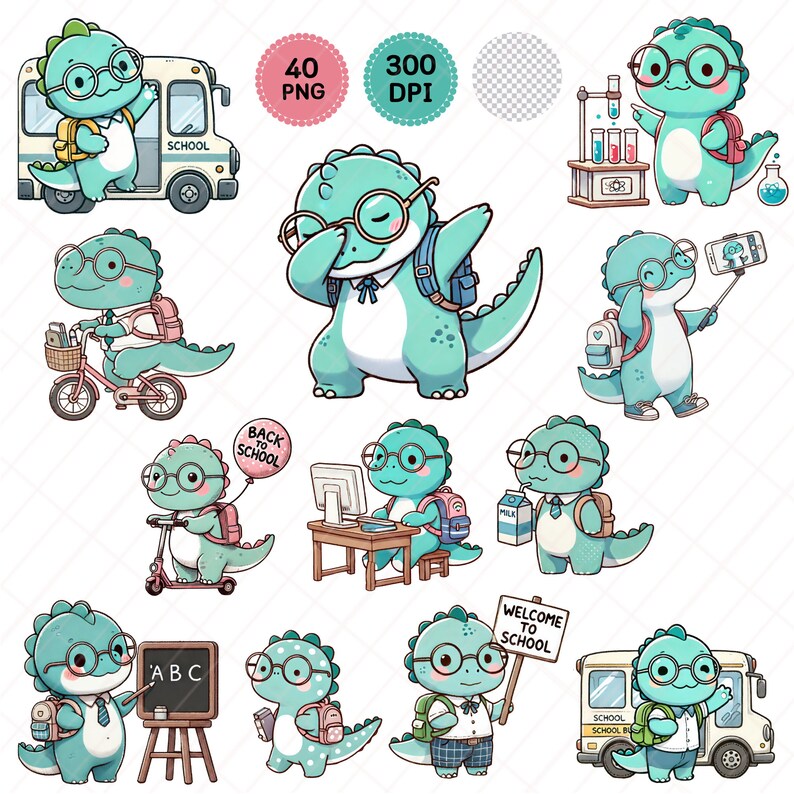 Adorable Back-to-school Dino Digital Stickers, Perfect for Planners ...