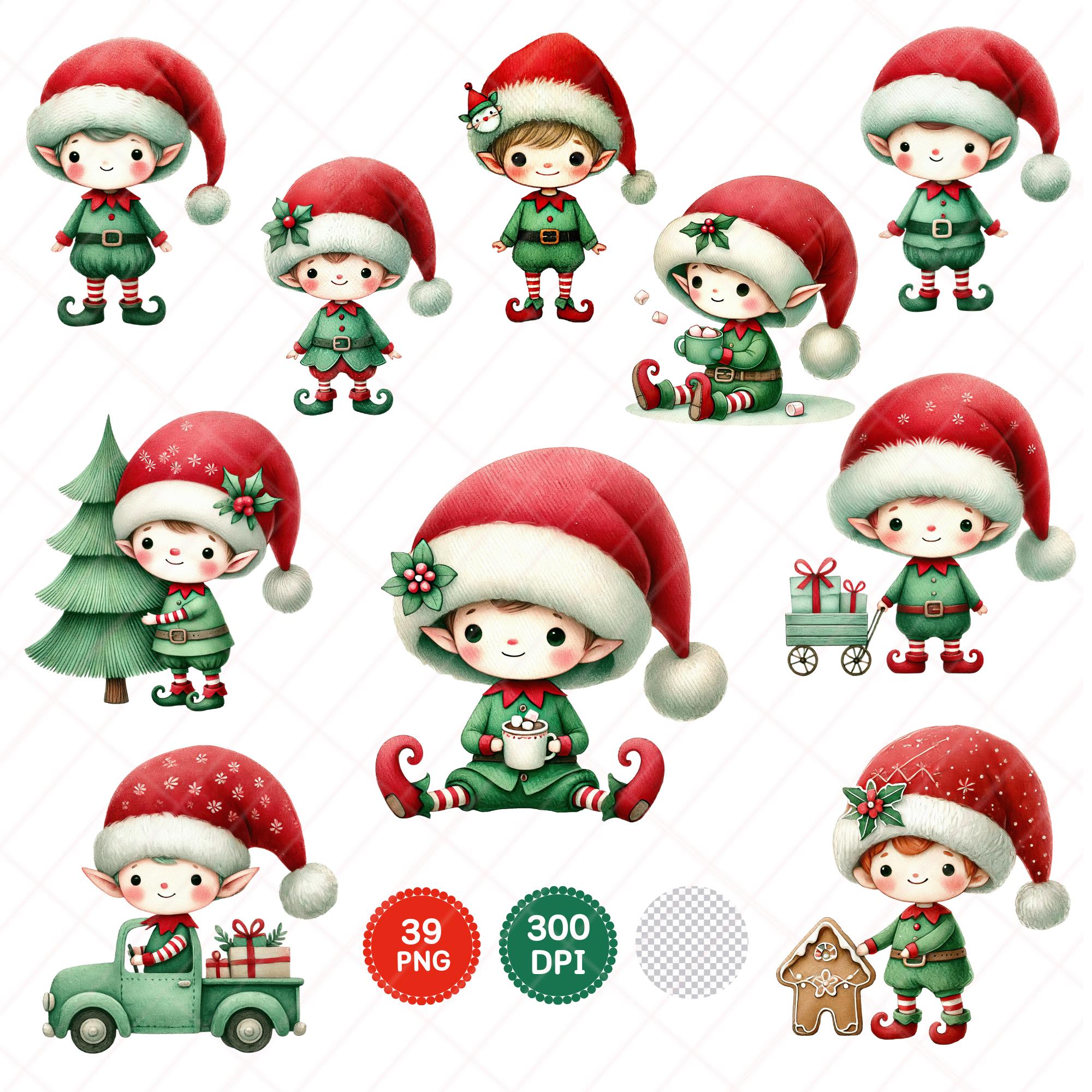 Adorable Christmas Elves Clipart, Cute Elves Holiday Illustrations ...