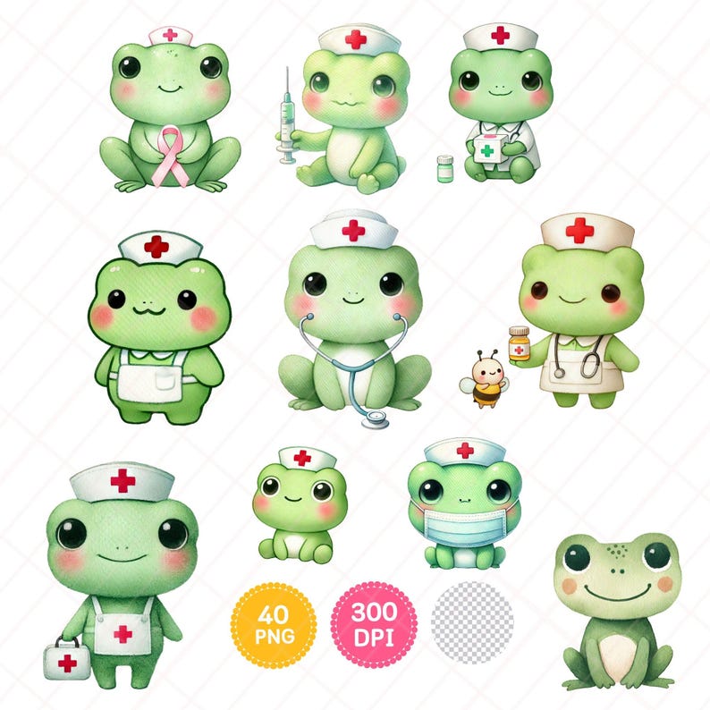 Kawaii Frog Nurses Graphics Set - Hospital & Medical PNG for Planner ...