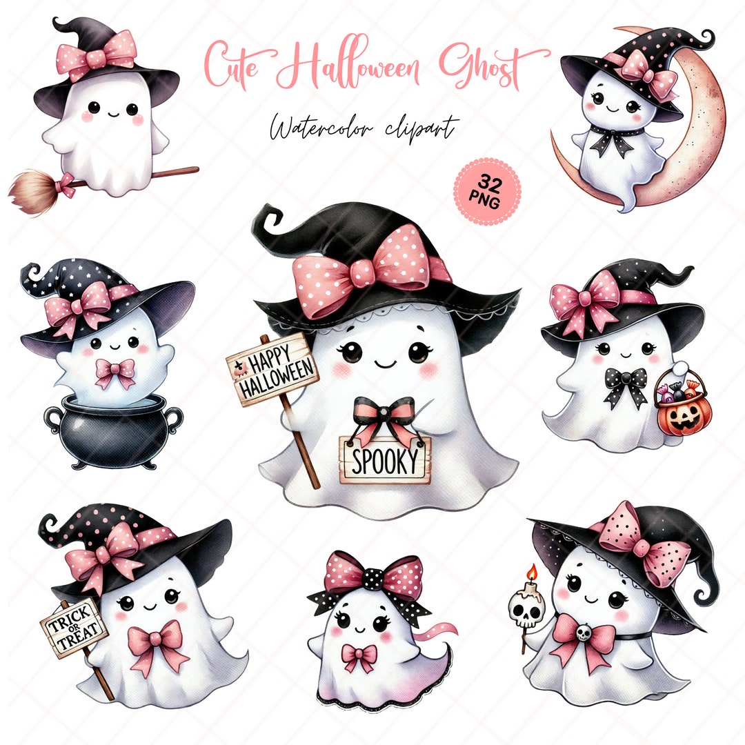 Cute Halloween Ghost Stickers, Witch Hat Ghost Decals, Spooky Decor ...