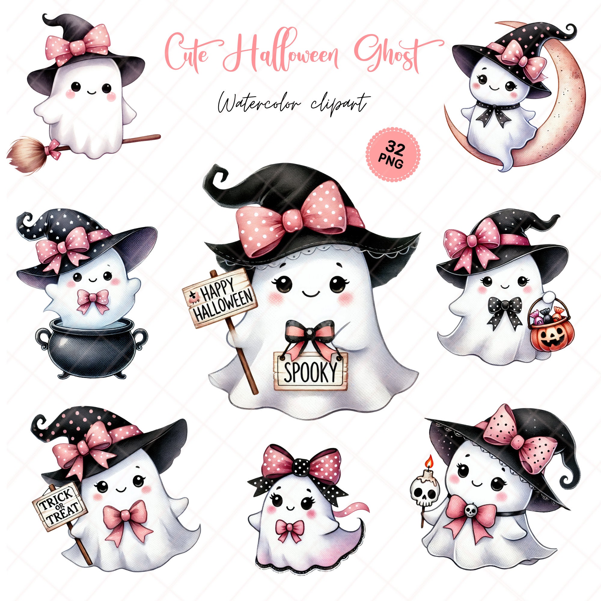 Cute Halloween Ghost Stickers, Witch Hat Ghost Decals, Spooky Decor ...