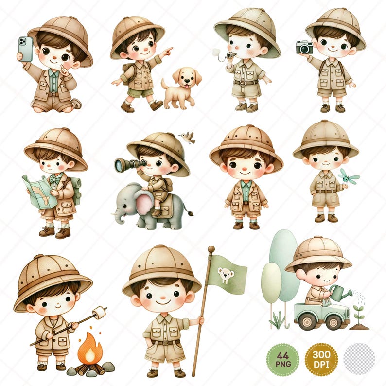 Cute Safari Explorer Clipart Set, Jungle Explorer Kids PNG, Safari ...