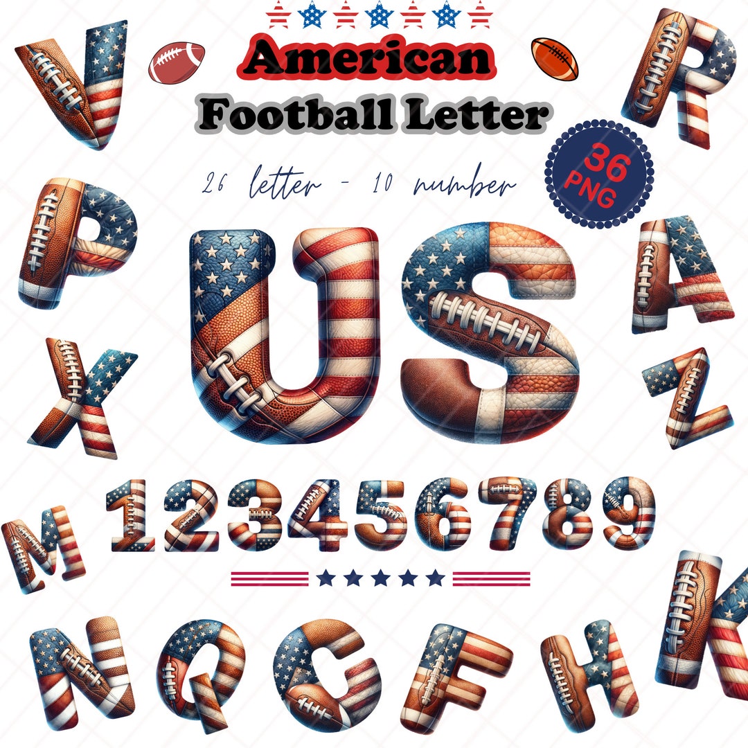 Patriotic American Football Alphabet Clipart - Digital Download, Sports ...