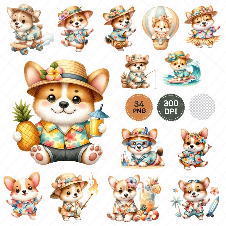 Aloha Corgi Dog Clipart, Hawaiian Figurine Hand-painted Collectible ...