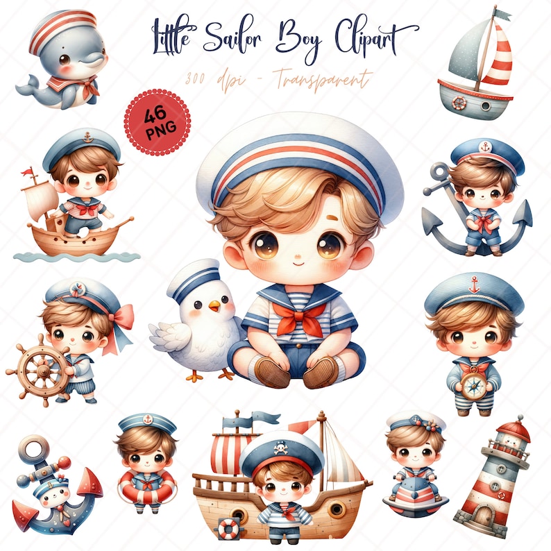 Adorable Sailor Boy Illustration, Ocean-themed Collectible, Gift for ...