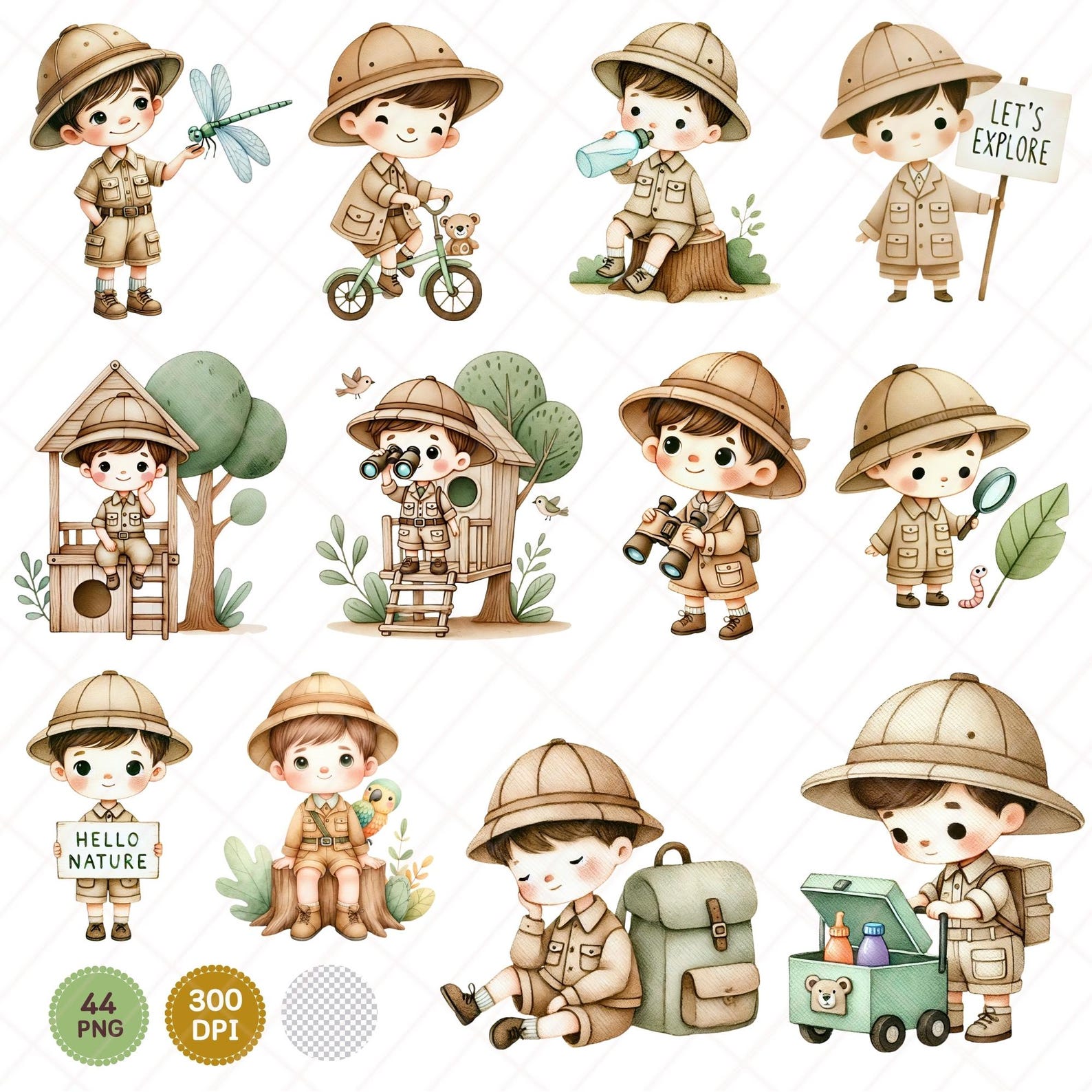 Cute Safari Explorer Clipart Set, Jungle Explorer Kids PNG, Safari ...
