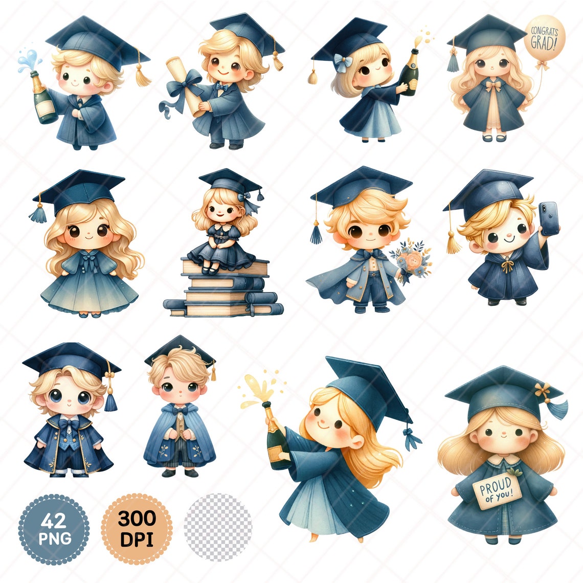 Graduation Kids Clipart School Achievement Watercolor Kawaii PNG ...