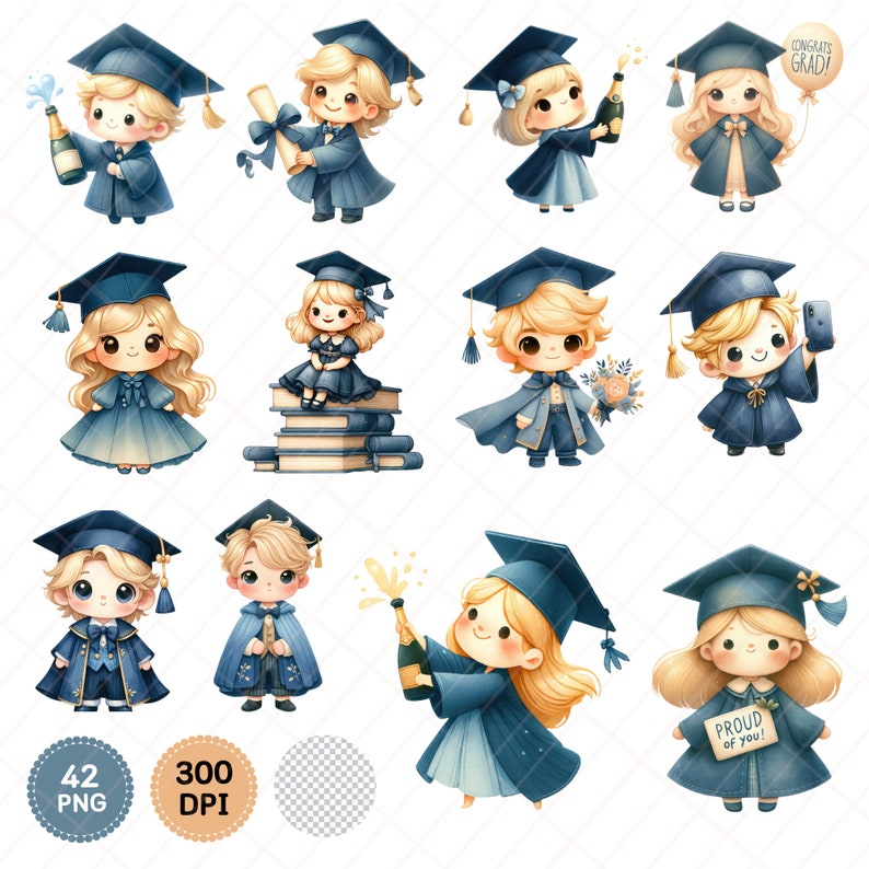 Cute graduation clipart set, Kids celebration, PNG Graphics for ...