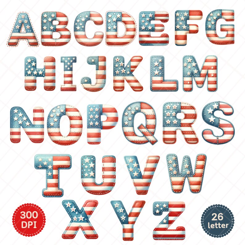 Patriotic Watercolor Alphabet Clipart: 4th of July USA Letters (digital ...