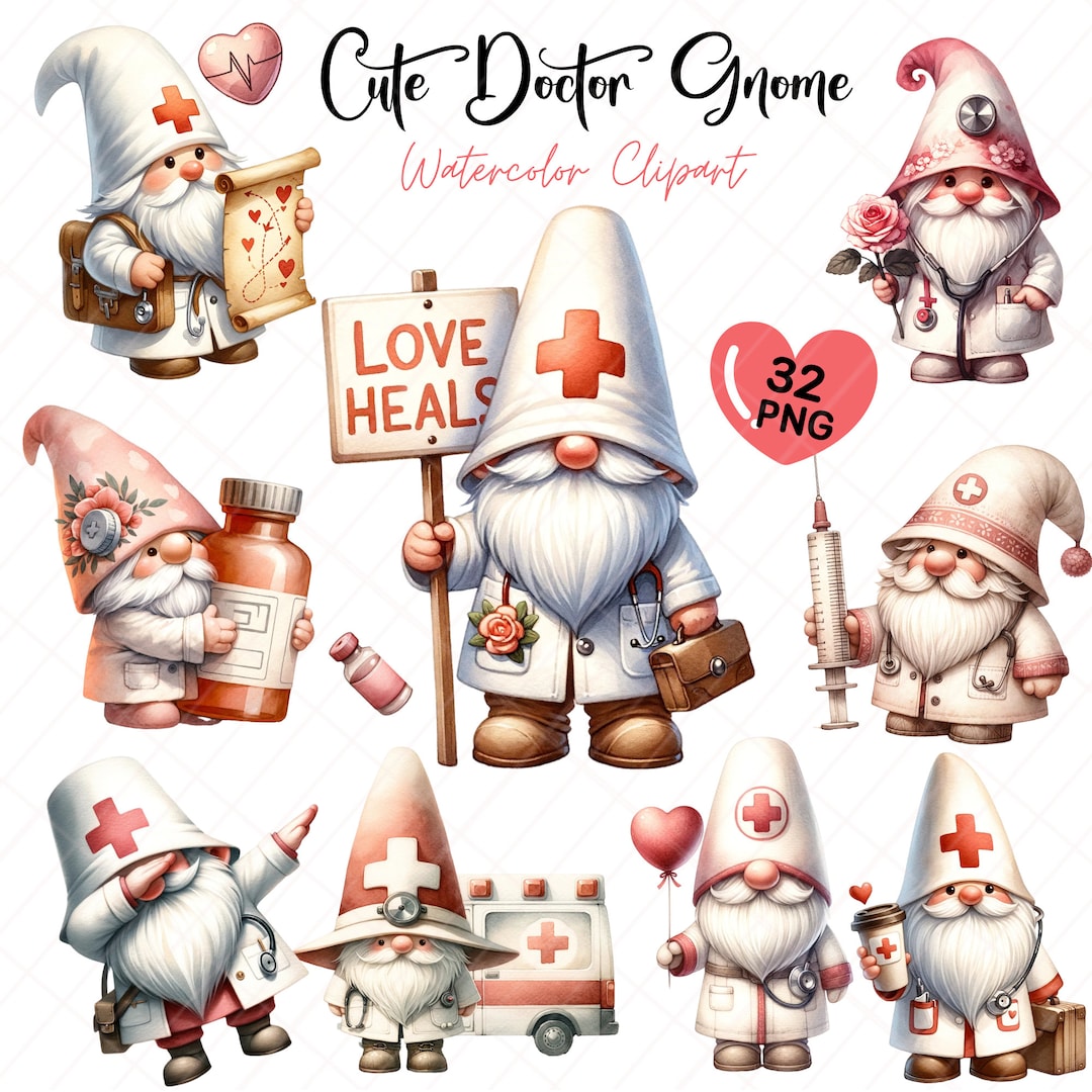 Cute Gnomes Doctor & Nurse Clipart Collection PNG, Healthcare Gnome ...