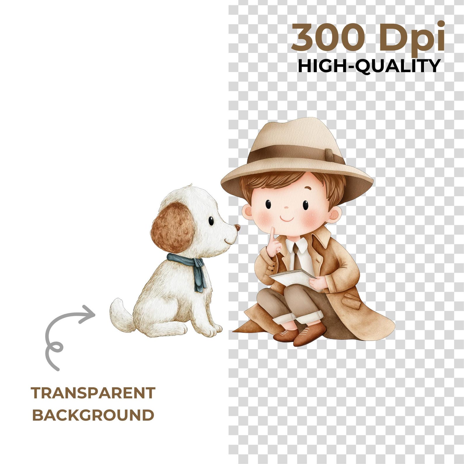 Cute Boy Detective Clipart Set, Cute Kid Investigator PNG, Little ...