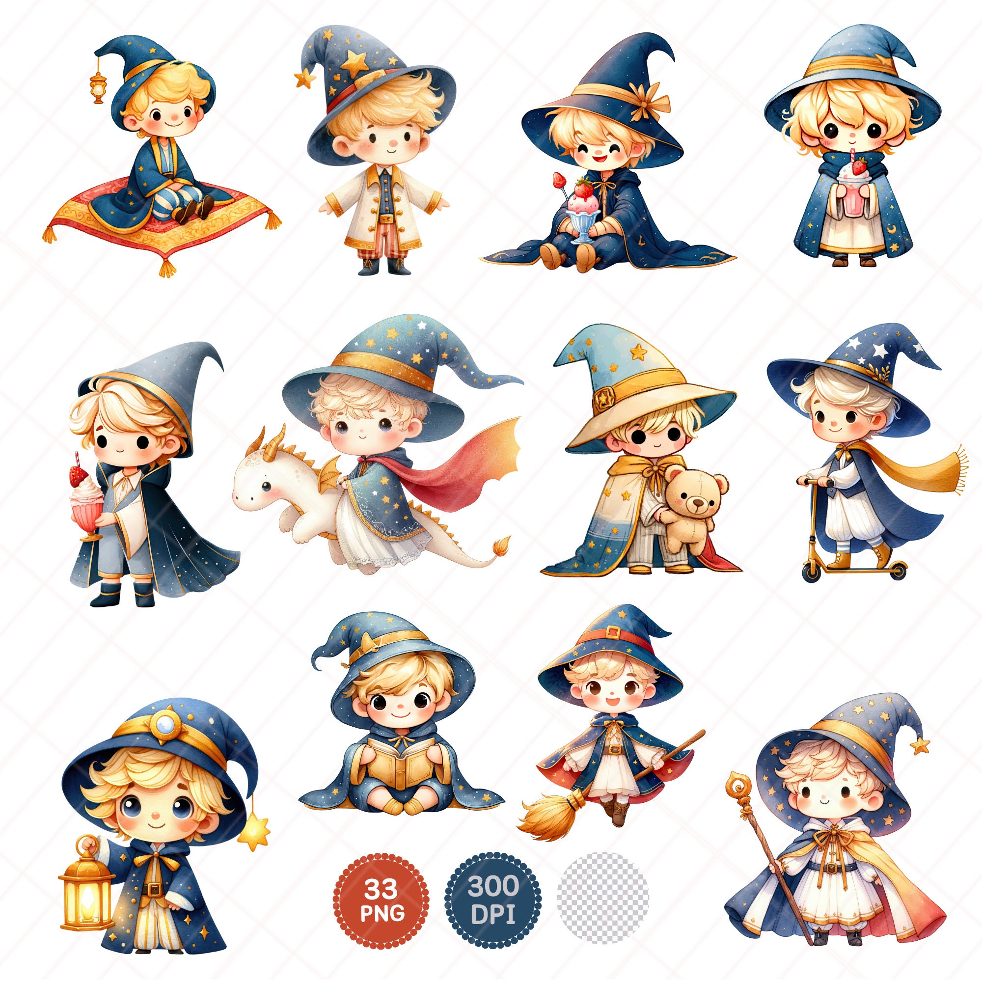 Enchanted Little Wizards Clipart Set, Magical Digital Illustrations ...