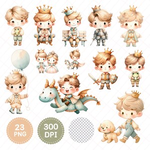 Little Prince Digital Clipart Set, Cute Royal Characters and Fantasy ...