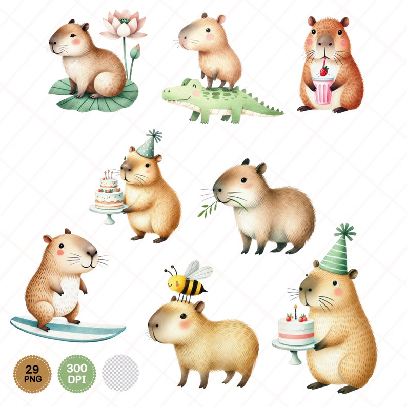 Cute Capybara Clipart Set - Adorable Animal Illustrations for Kids ...