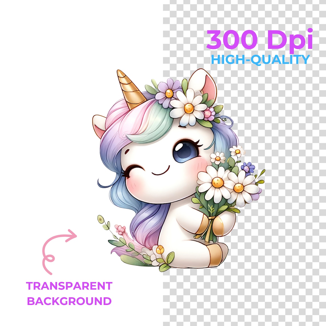 Adorable Unicorn Clipart Set, Cute Kawaii Unicorn Graphics for ...