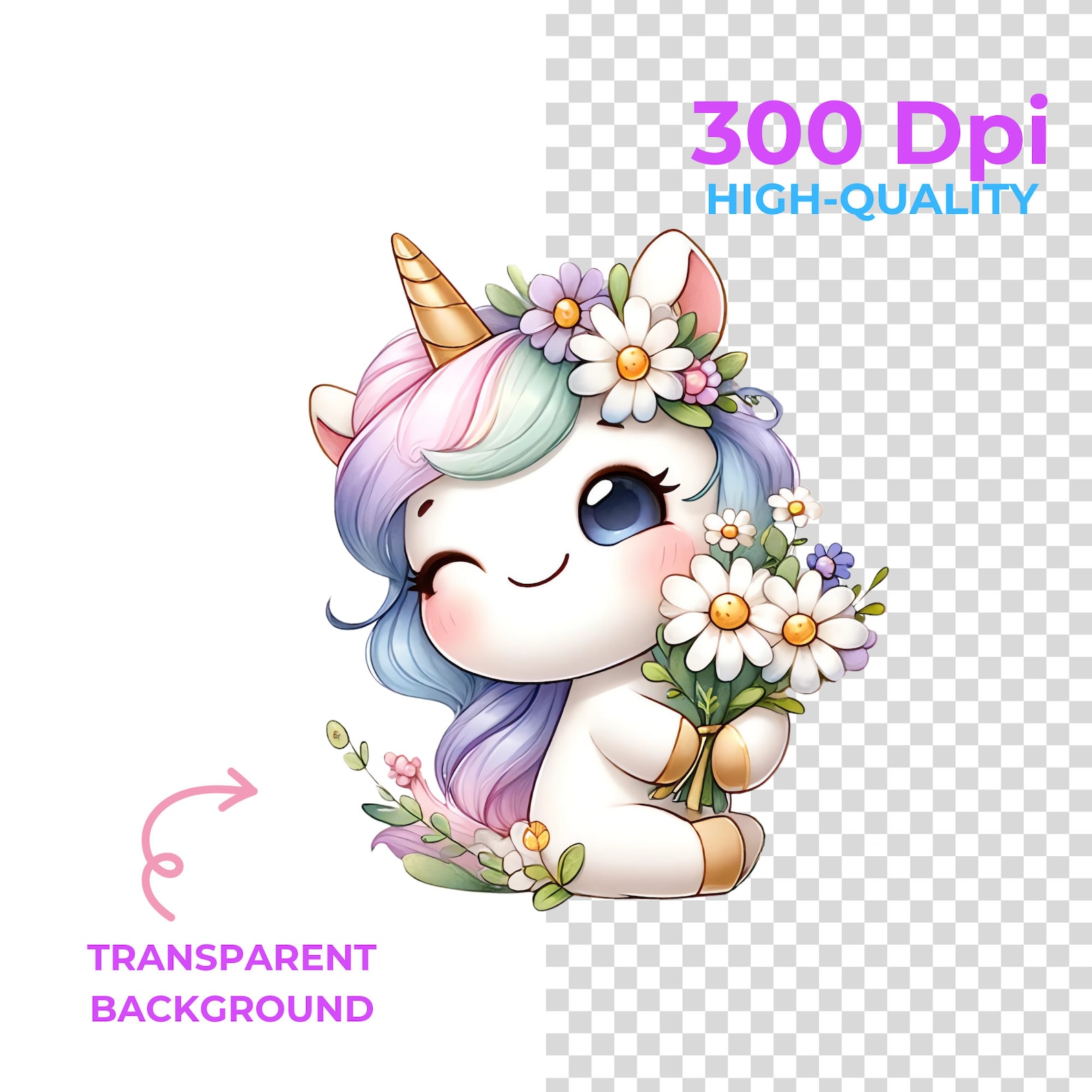 Adorable Unicorn Clipart Set, Cute Kawaii Unicorn Graphics for ...