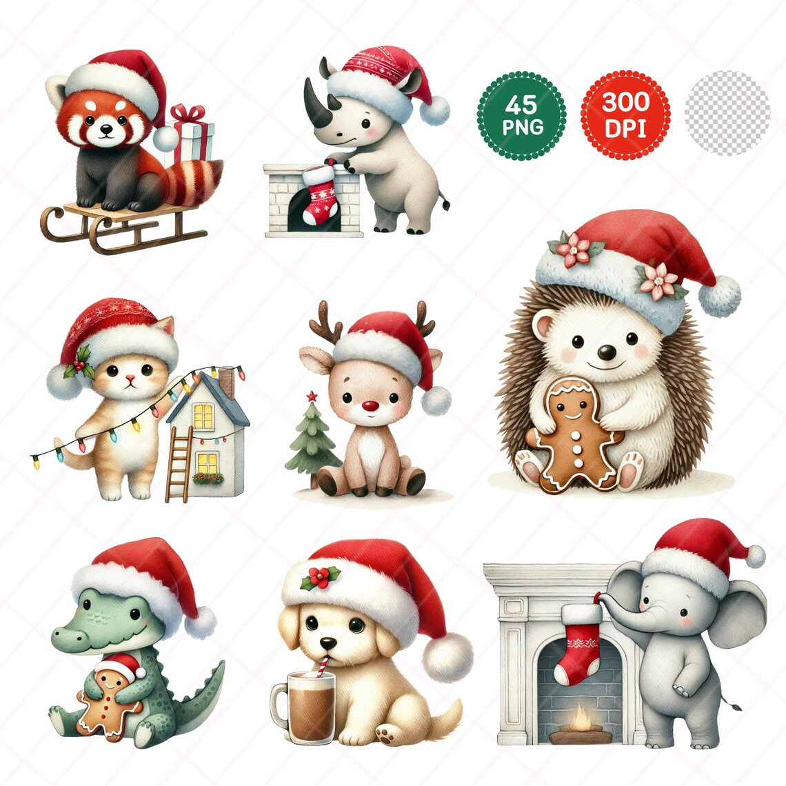 Cute Christmas Animal Clipart Bundle, Woodland Animals in Santa Hats ...